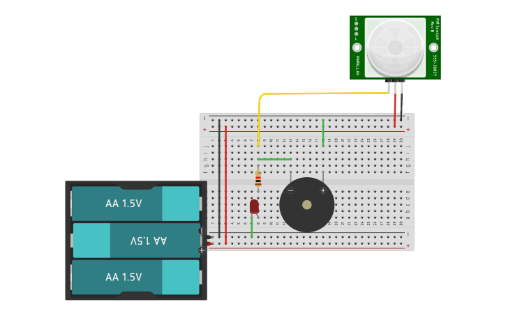 Circuit Design Motion Sensor Alaram Tinkercad