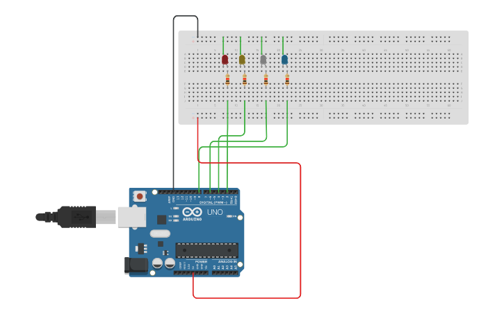 Circuit design 4 leds | Tinkercad