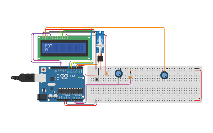 Circuit design Servo + LCD - Tinkercad