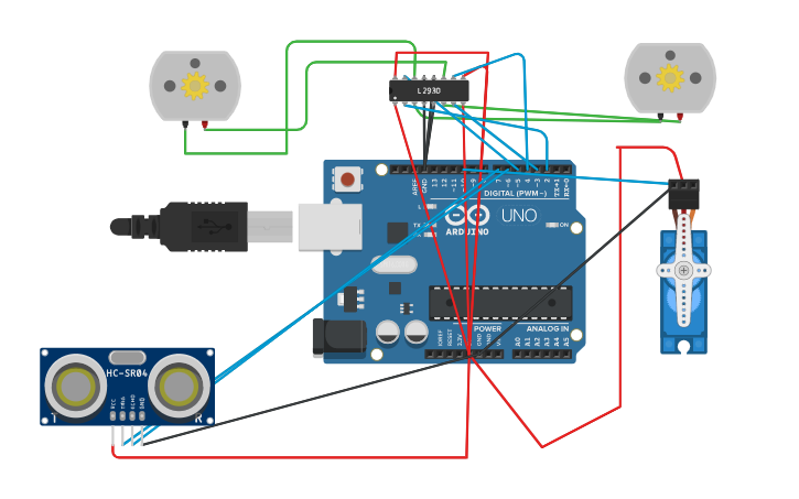 Circuit Design Obstacle Avoiding Car Tinkercad