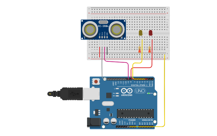 Circuit design HC-Sr04 - Tinkercad
