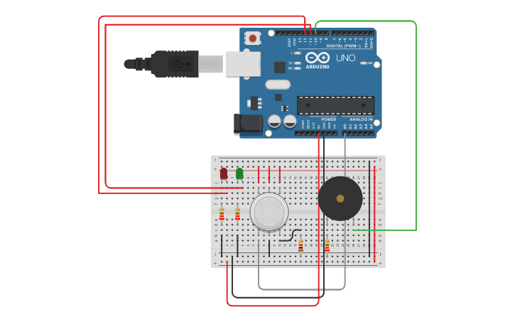 Circuit design GAS DETECTION - Tinkercad
