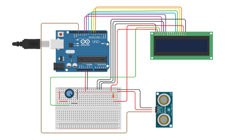 Circuit design 18.- Medir distancia con sensor de distancia y lcd ...