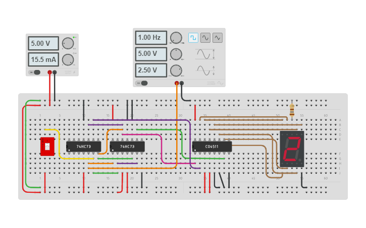 Circuit design Contador Síncrono de números pares - Tinkercad