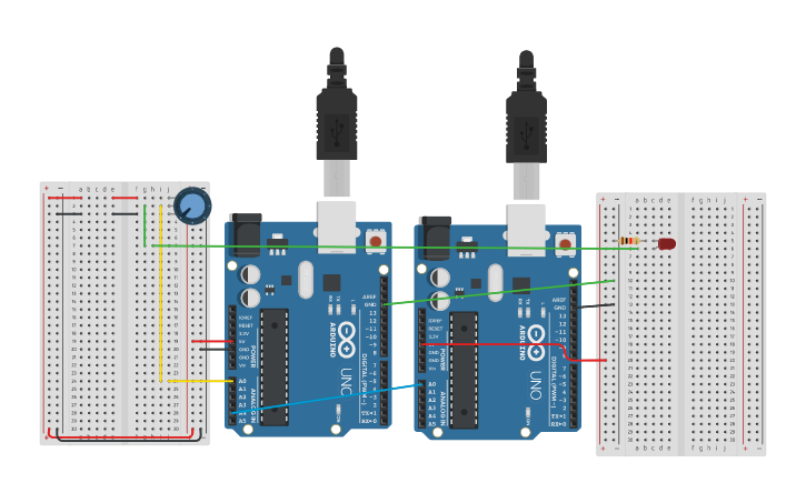 Circuit Design How To Communicate Between 2 Arduinos Tinkercad