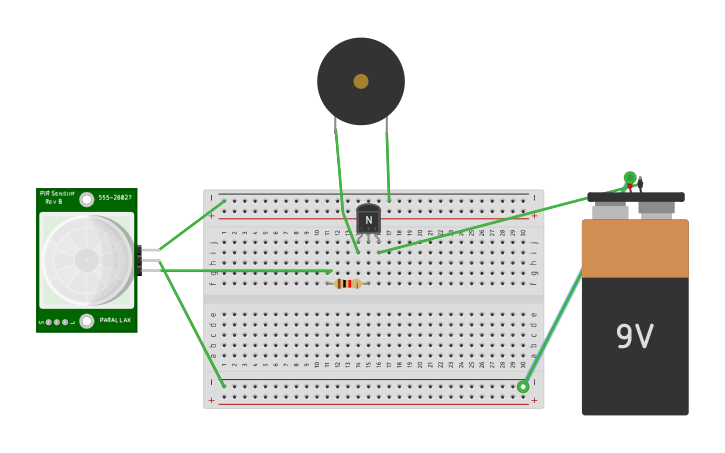 Circuit design motion sensor with buzzer - Tinkercad
