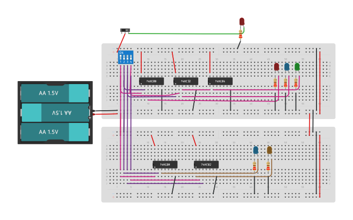 Circuit design Compuertas lógicas AND OR NOT, NAND NOR 2107 - Tinkercad