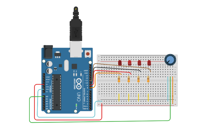 Circuit design Potansiyometre İle LED Yakma | Tinkercad