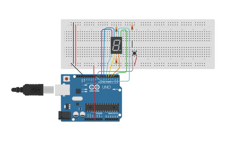 Circuit design Copy of DISPLAY DE 7 SEGMENTOS C/PUSH BUTTON - Tinkercad