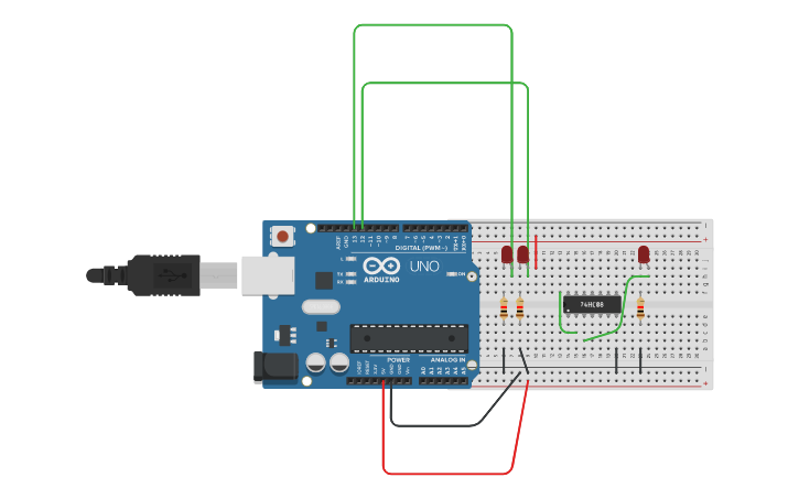 Circuit design Compuerta AND 74HC08 | Tinkercad