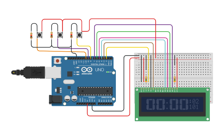 Circuit design Build a clock using LCD display - Tinkercad