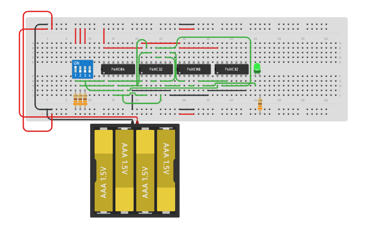 Circuit design 7404,7432,7408,7432 - Tinkercad