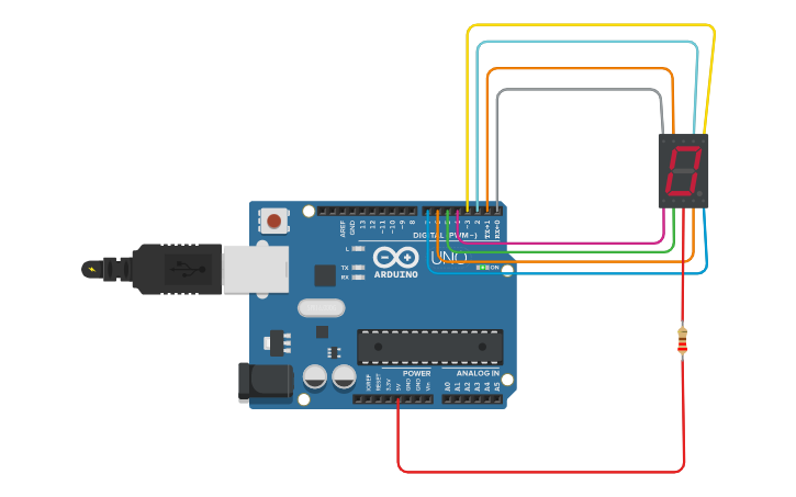 Circuit design end sem Display 7 segmentos 0 - 9 - Tinkercad