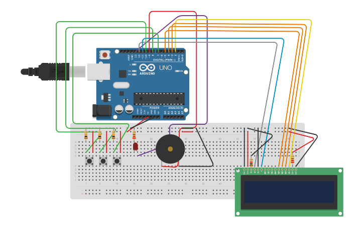 Circuit design LCD+BUZZER - Tinkercad