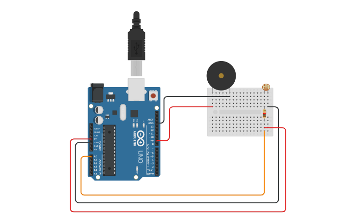 Circuit design buzzer + fotoresistenza | Tinkercad