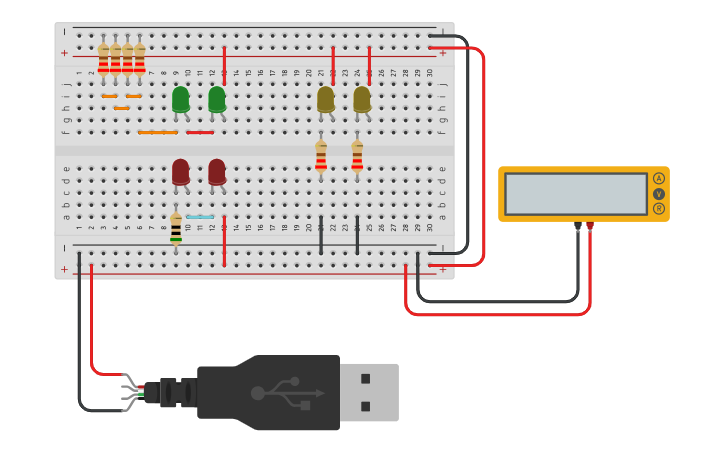 Circuit design Ejemplo N°01.1 - Led en serie y paralelo - Tinkercad