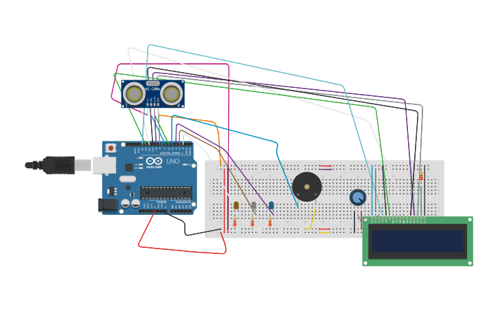 Circuit design ULTRASONICO CON PANTALLA - Tinkercad