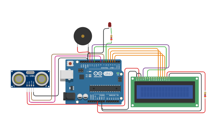 Circuit design Monitor serial - sensor de distância HC-SR04 - Tinkercad