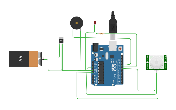 Circuit design PIR with Arduino - Tinkercad
