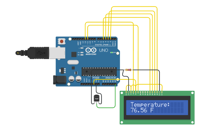 Circuit design temperature LM35 sensor with Arduino - Tinkercad