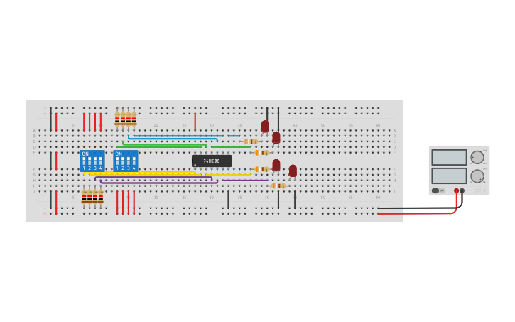 Circuit design 74LS08 Puerta AND - Tinkercad