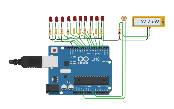 Circuit Design Luxímetro Com Ldr E Bargraph De Leds Tinkercad
