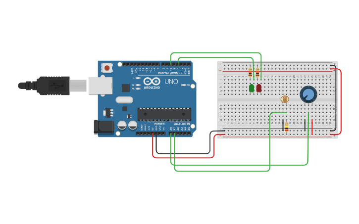 Circuit design Multiple sensors and LEDs - Tinkercad