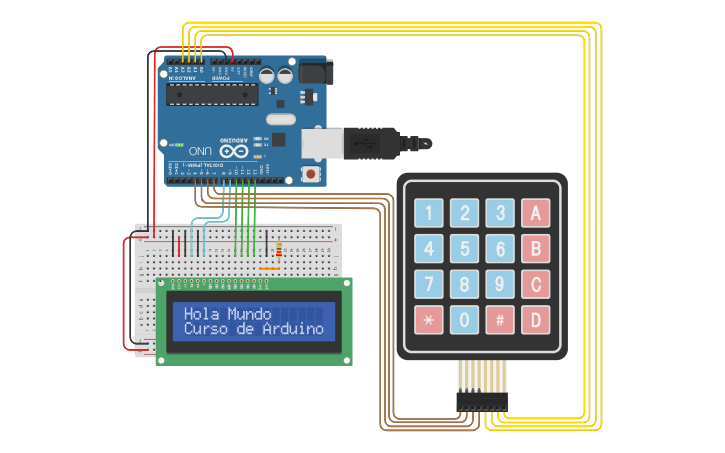 Circuit design Teclado y LCD - Tinkercad