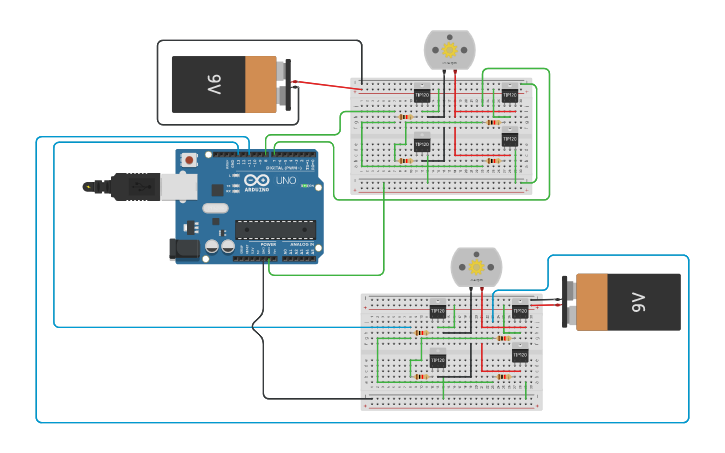 Circuit design Jose Luis Hernandez - Puente H con Arduino - Tinkercad Circuit design Jose Luis Hernandez - Puente H con Arduino - Tinkercad