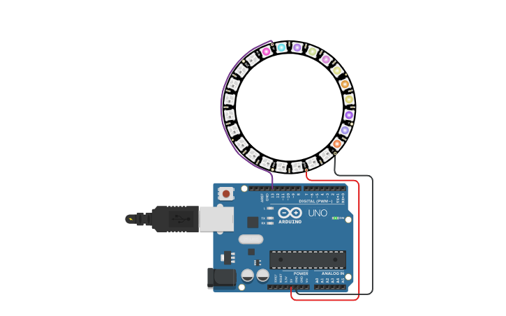 Circuit design Simple Pixel lights | Tinkercad