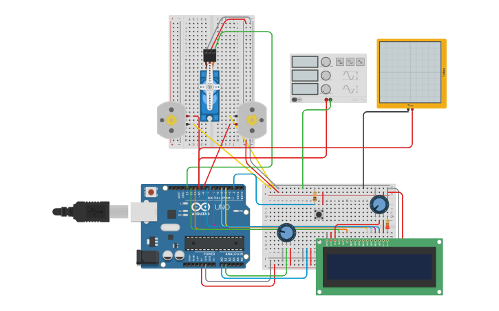 Circuit design Remote left right DC LCD | Tinkercad
