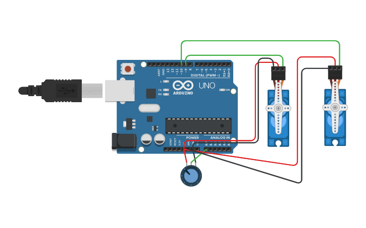 Circuit design 2 servo's. - Tinkercad