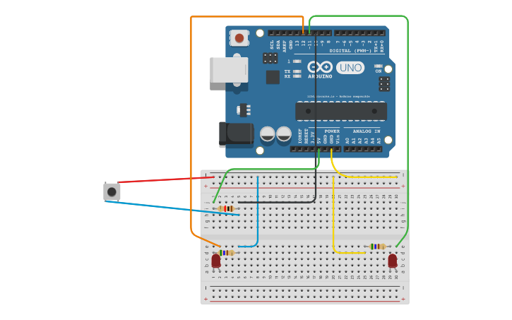 Circuit design Arcade Button Blinking Lights - Tinkercad