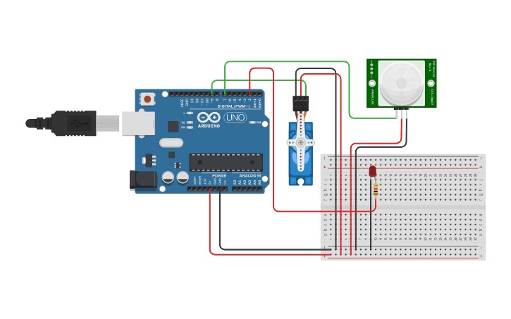Circuit design Automatic Door for Storage Room - Tinkercad