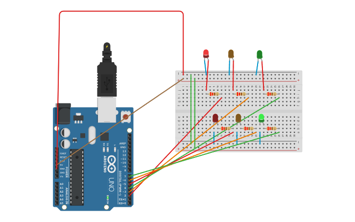 Circuit design 2 Way Traffic Light Russel Quimpo - Tinkercad