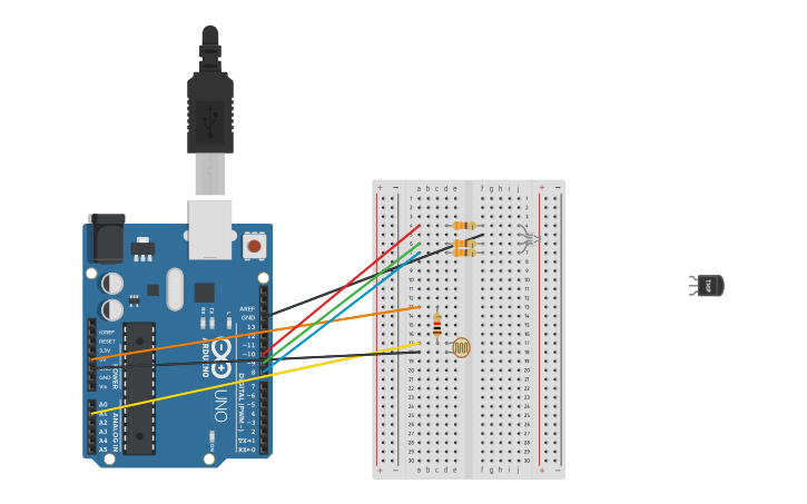 Circuit design Arduino Light sensor LEDS - Tinkercad
