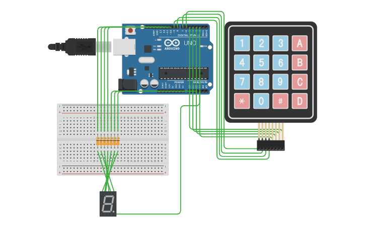 Circuit design KeyPad,7-segment display - Tinkercad