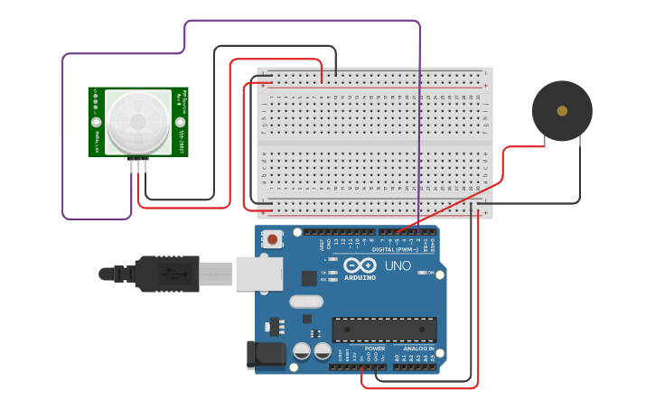 Circuit design Alarma anti robos, con sensor de movimiento - Tinkercad