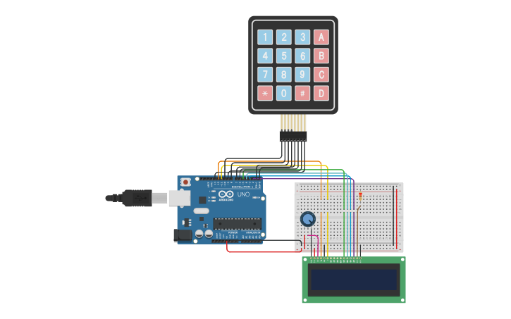 Circuit design keypad and lcd - Tinkercad