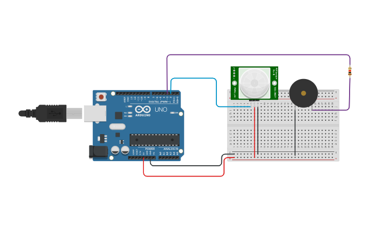 Circuit design PIR Sensor with Piezo - Tinkercad