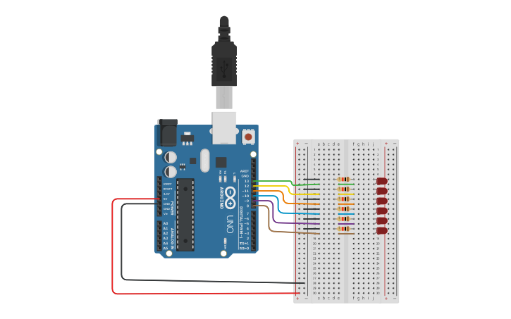 Circuit design Circuito con Múltiples LEDS DIR | Tinkercad