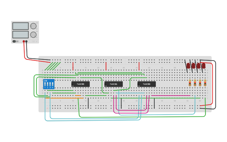 Circuit design 2-bit Multiplier - Tinkercad