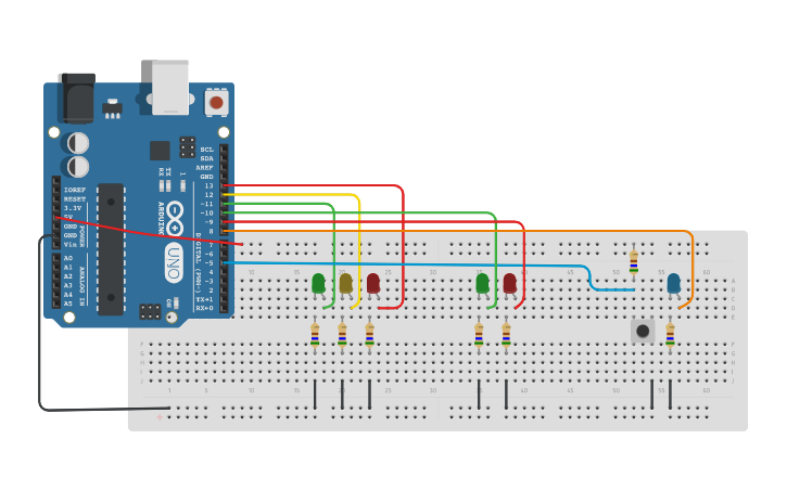 Circuit design Arduino 練習1 信号機のモデル - Tinkercad