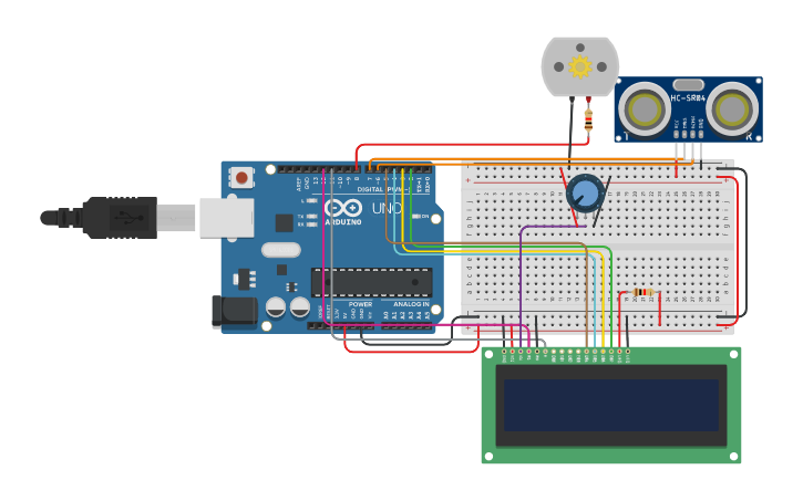 Circuit design sensor con motor - Tinkercad