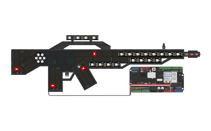 Circuit design NEOPIXEL COSPLAY = FIRE LASER WEAPON - Tinkercad