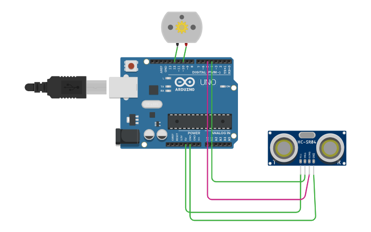 Circuit design ultrasonic interfacing with arduino - Tinkercad
