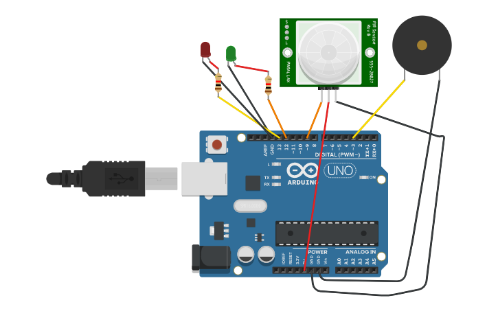 Circuit design Security alarm project | Tinkercad