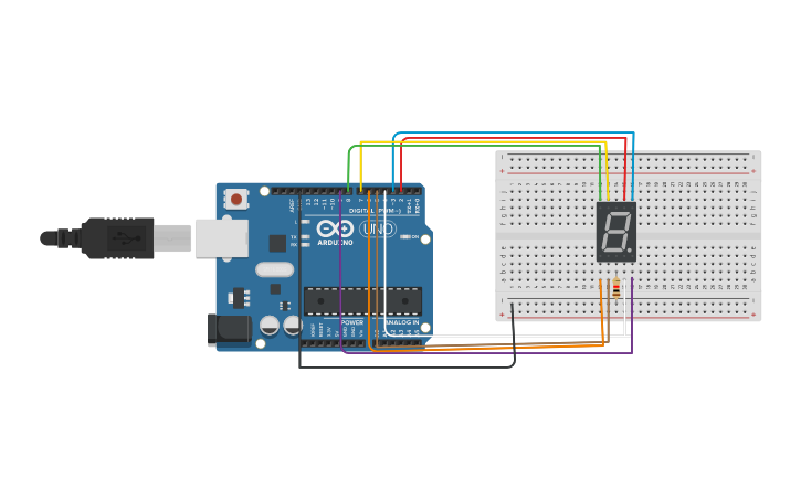 Circuit design Display de Led de 7 seguimentos | Tinkercad Circuit design Display de Led de 7 seguimentos | Tinkercad