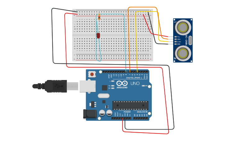 Circuit design Sensor Distancia - Tinkercad