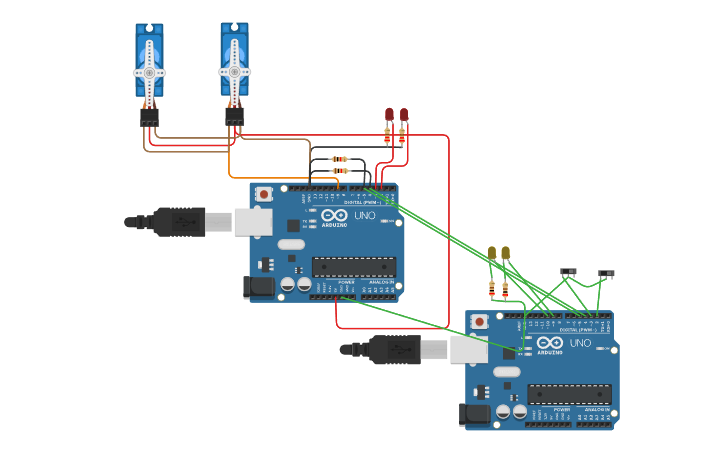 Circuit design Copy of Railway Crossing controls and lights - Tinkercad